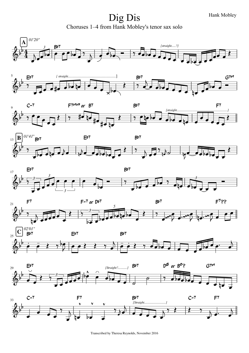 Dig Dis Hank Mobley Sheet Music with Chords for Vocals (Solo ...