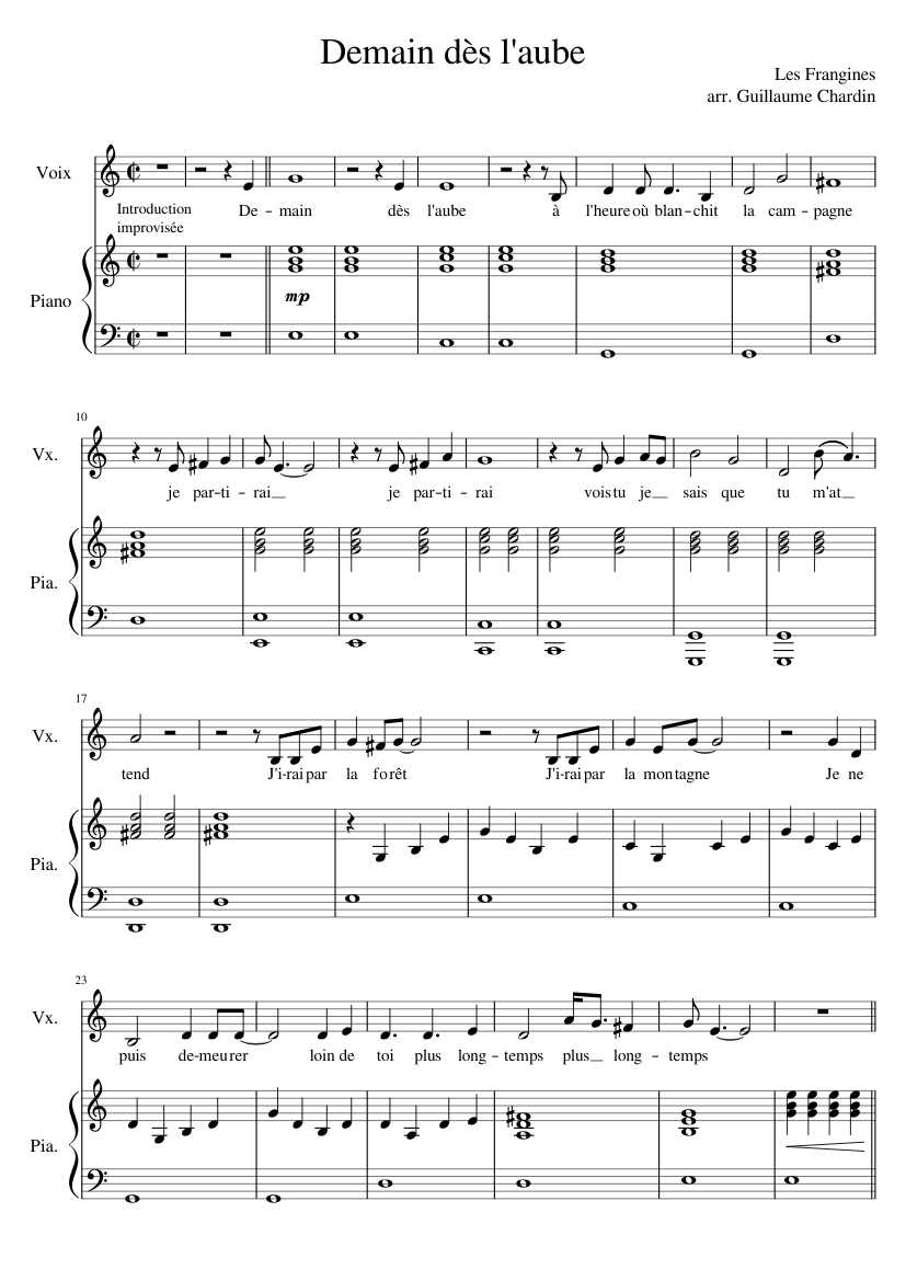 Demain dès l'aube Sheet music for Piano, Vocals (Mixed Duet ...