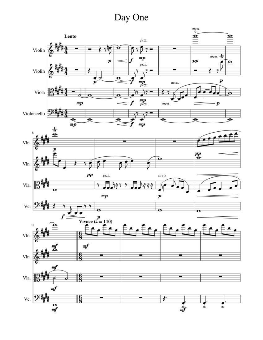 Day One Sheet music for Violin, Viola, Cello (String Quartet ...