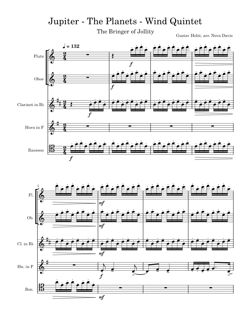 Jupiter, The Bringer Of Jollity – Gustav Holst Jupiter for Wind Quintet ...
