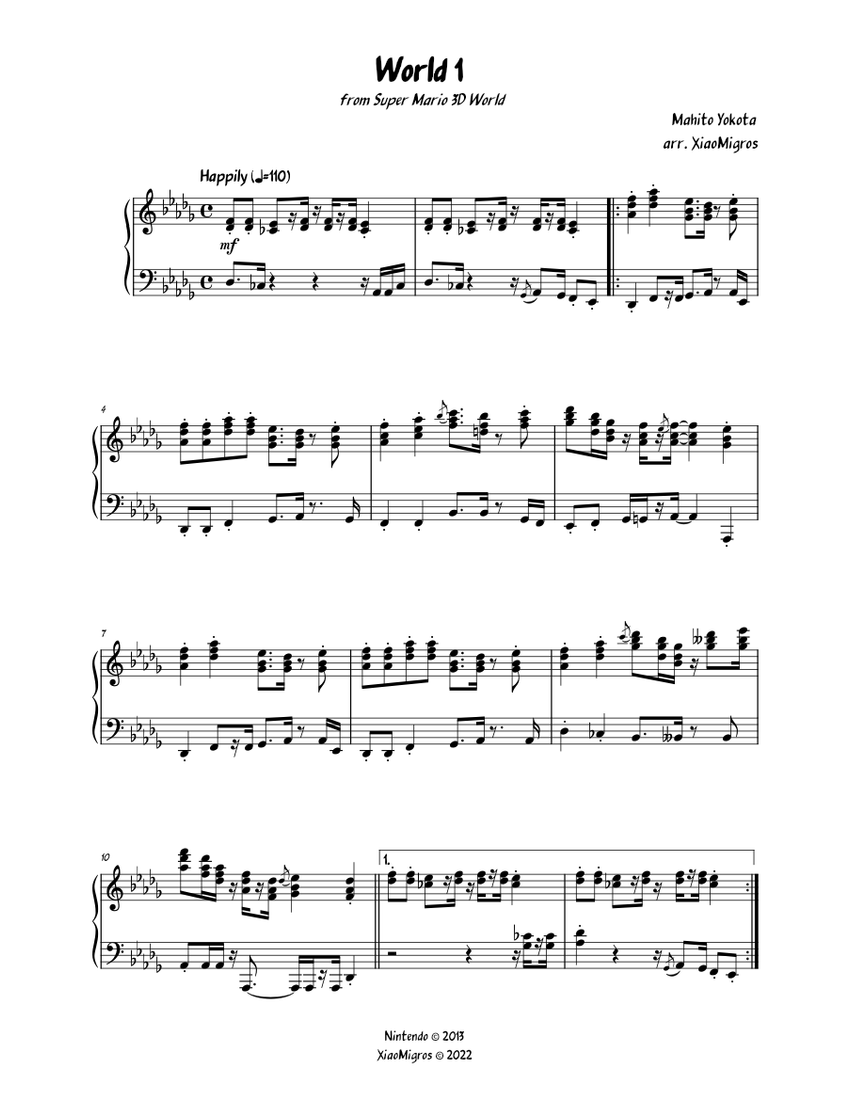 World 1 - Super Mario 3D World Sheet music for Piano (Solo) | Musescore.com