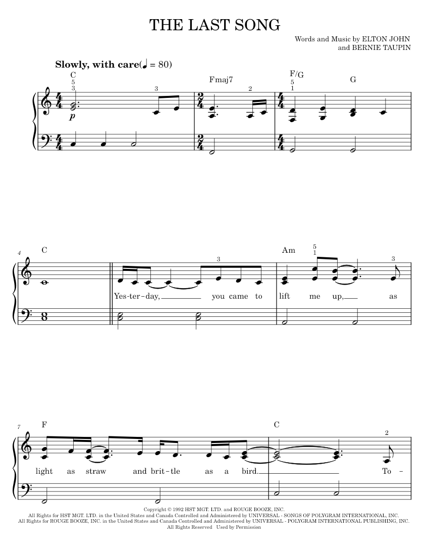 the last song Sheet music for Piano by Elton John Official | MuseScore.com