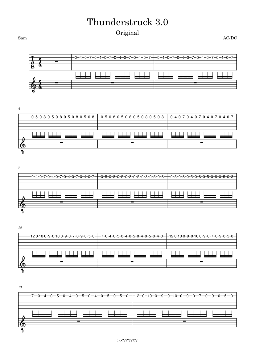 Thunderstruck – AC/DC Sheet Music and Tab for Guitar (Solo) | MuseScore.com