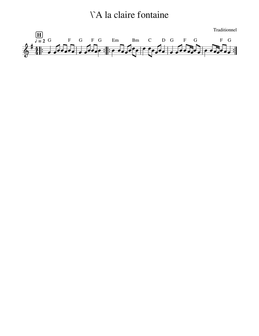 Traditional music - \`A la claire fontaine Sheet music for Piano (Solo ...