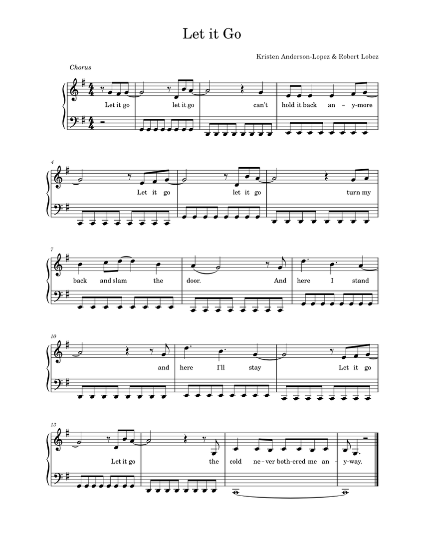 Let it go – Kristen Anderson-Lopez & Robert Lopez Sheet music for Piano ...