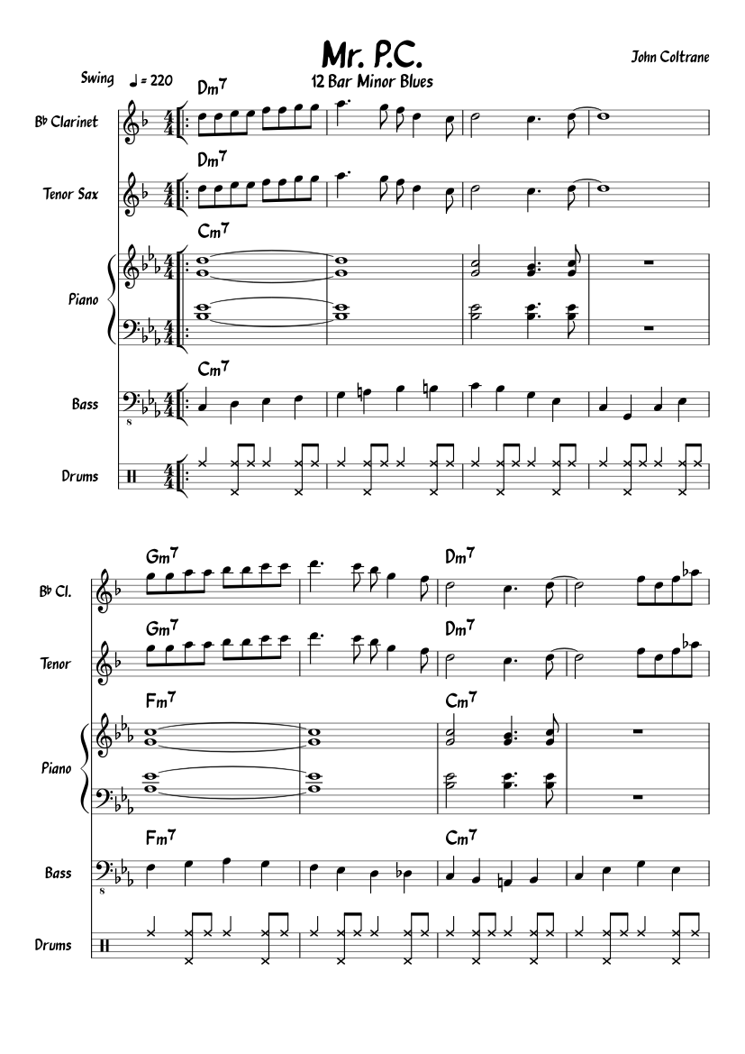 Mr. P.C. Sheet Music for Piano, Clarinet in b-flat, Saxophone tenor ...