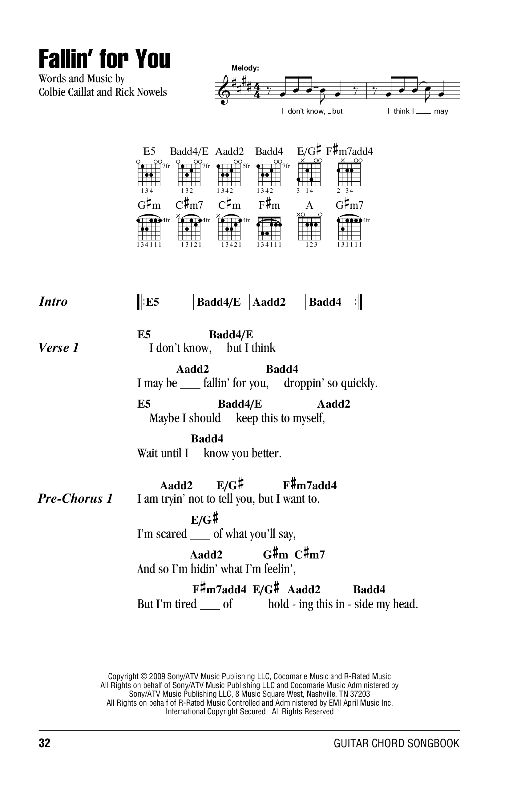 fallin for you Sheet music for Vocals, Guitar by Colbie Caillat ...