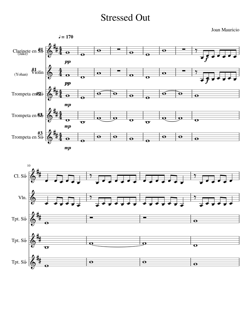 Stressed Out Dueto de Clarinete y Violin Sheet music for Clarinet in b ...