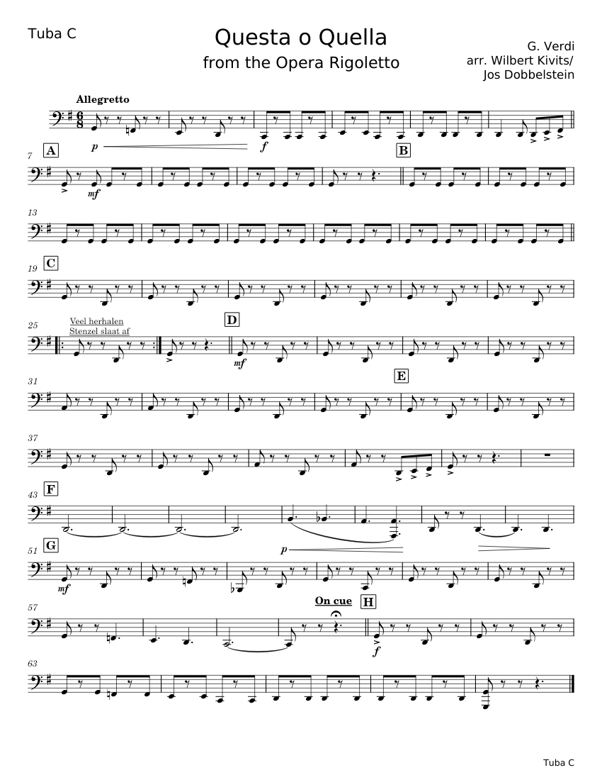 Questa o Quella - G. Verdi Sheet music for Tuba (Solo) | Musescore.com