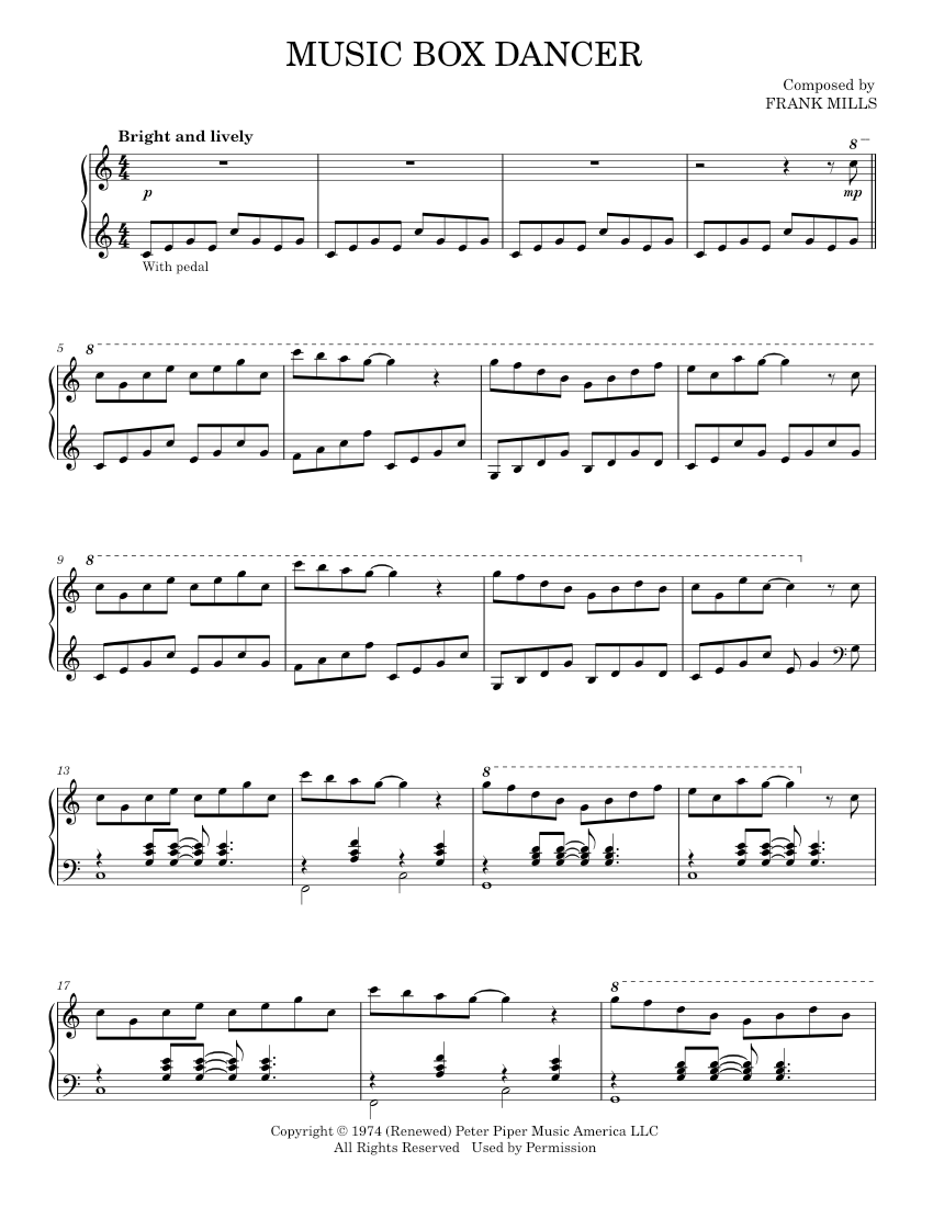 music box dancer Sheet music for Piano by Frank Mills Official ...