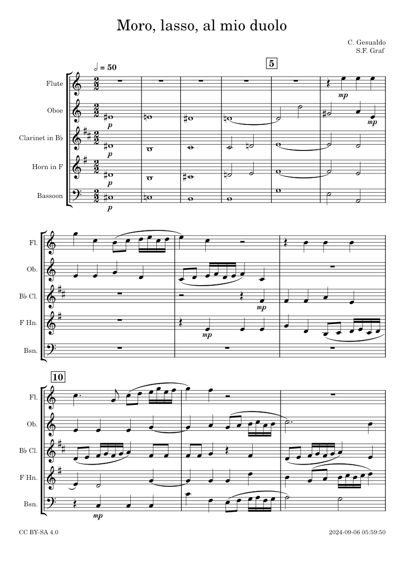 Moro, lasso, al mio duolo – Carlo Gesualdo – Woodwind Quintet – Muse ...