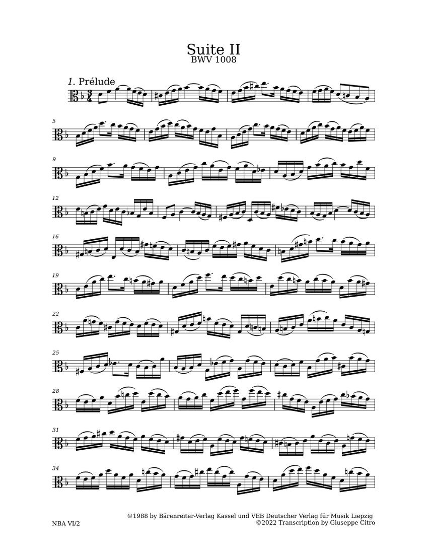 Cello Suite No.2 in D Minor, BWV 1008, Viola Transcription - J.S.Bach ...