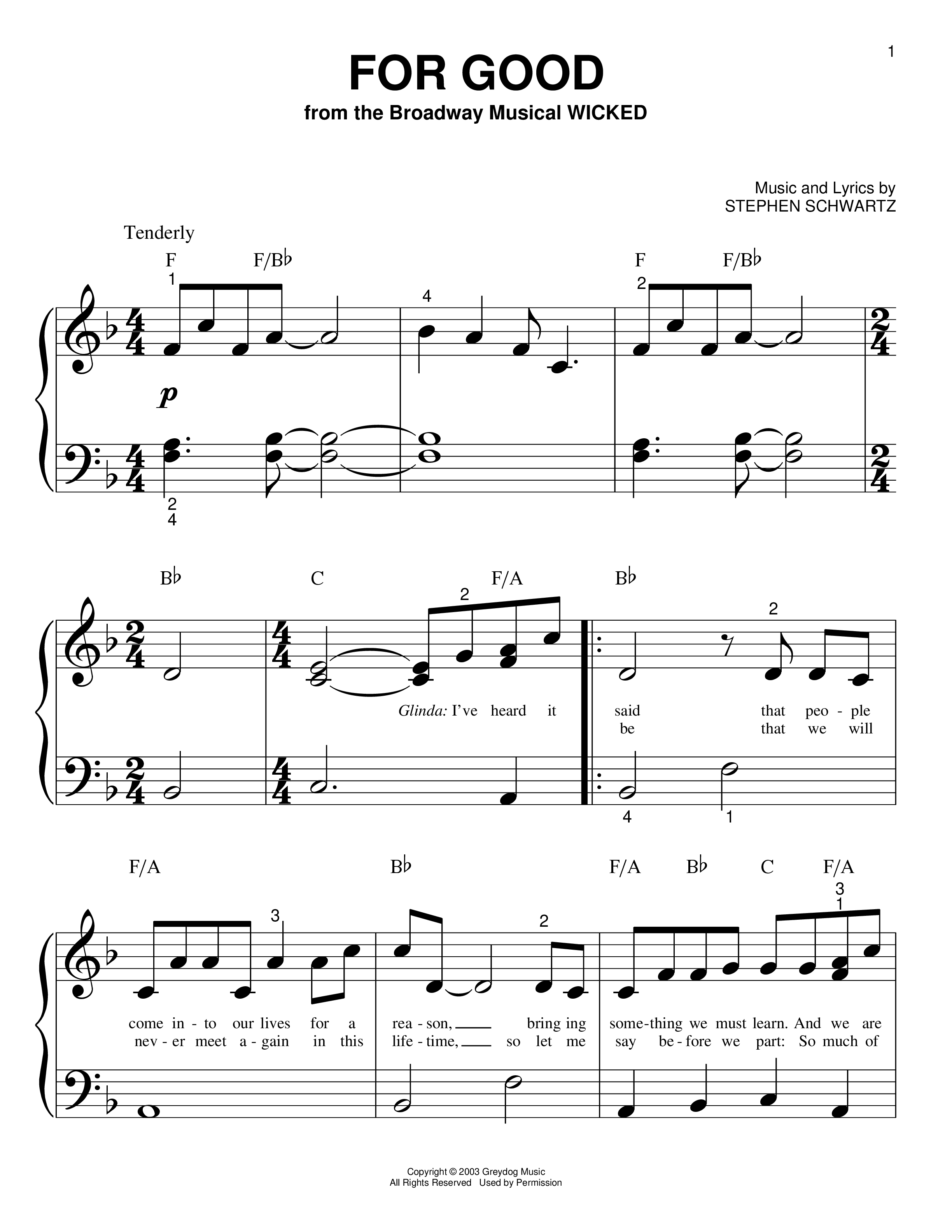 Play Official version of For Good (from Wicked) Sheet Music by Stephen ...