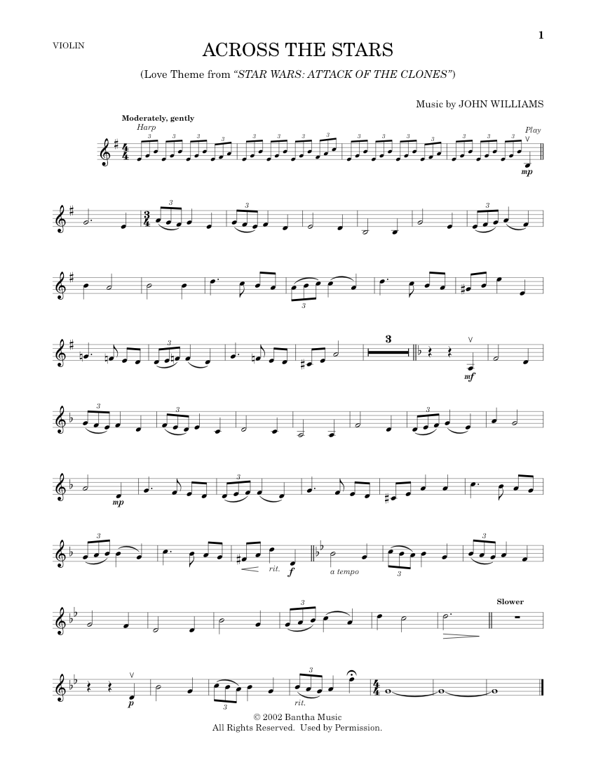 Play Official version of Across the stars Sheet Music by John Williams ...