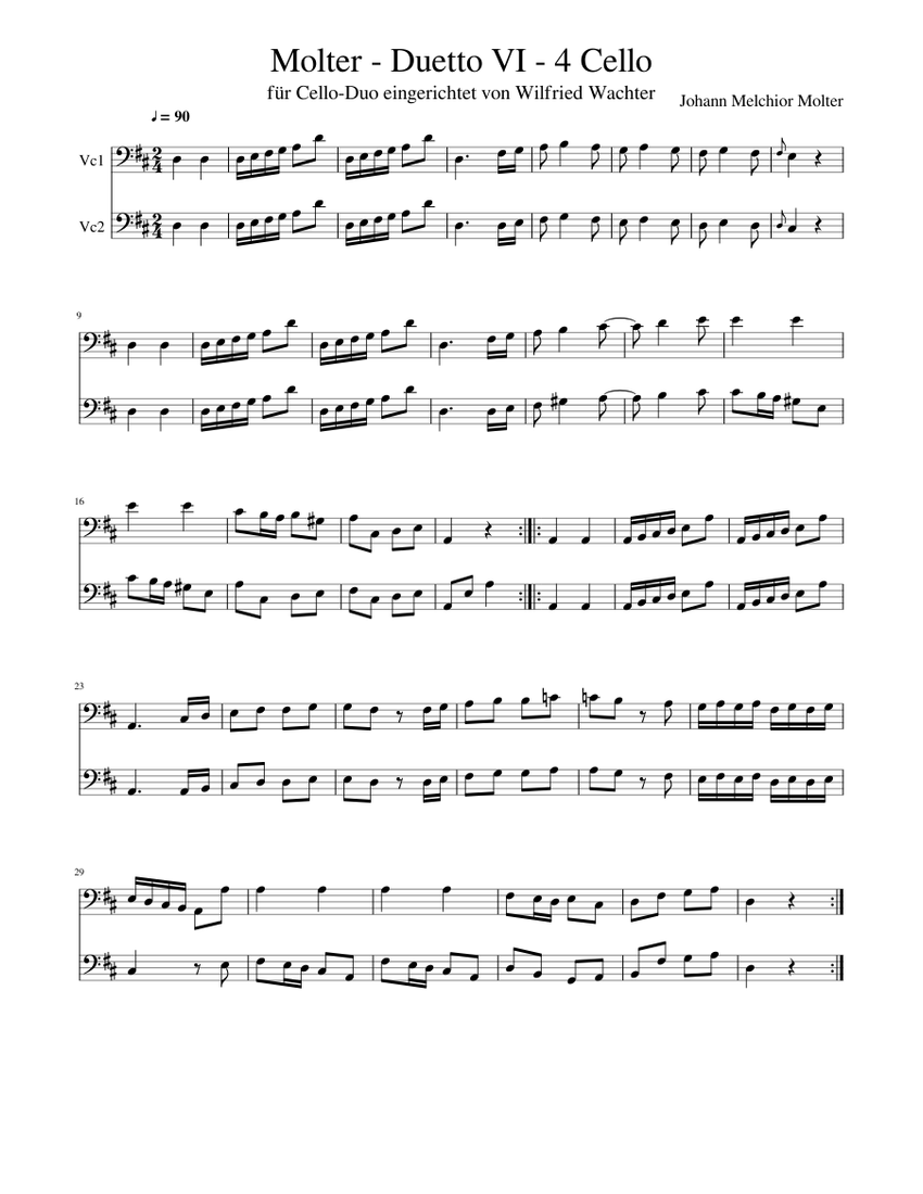 Molter - Duetto VI - 4 Cello Sheet music for Cello (String Duet) | Musescore.com