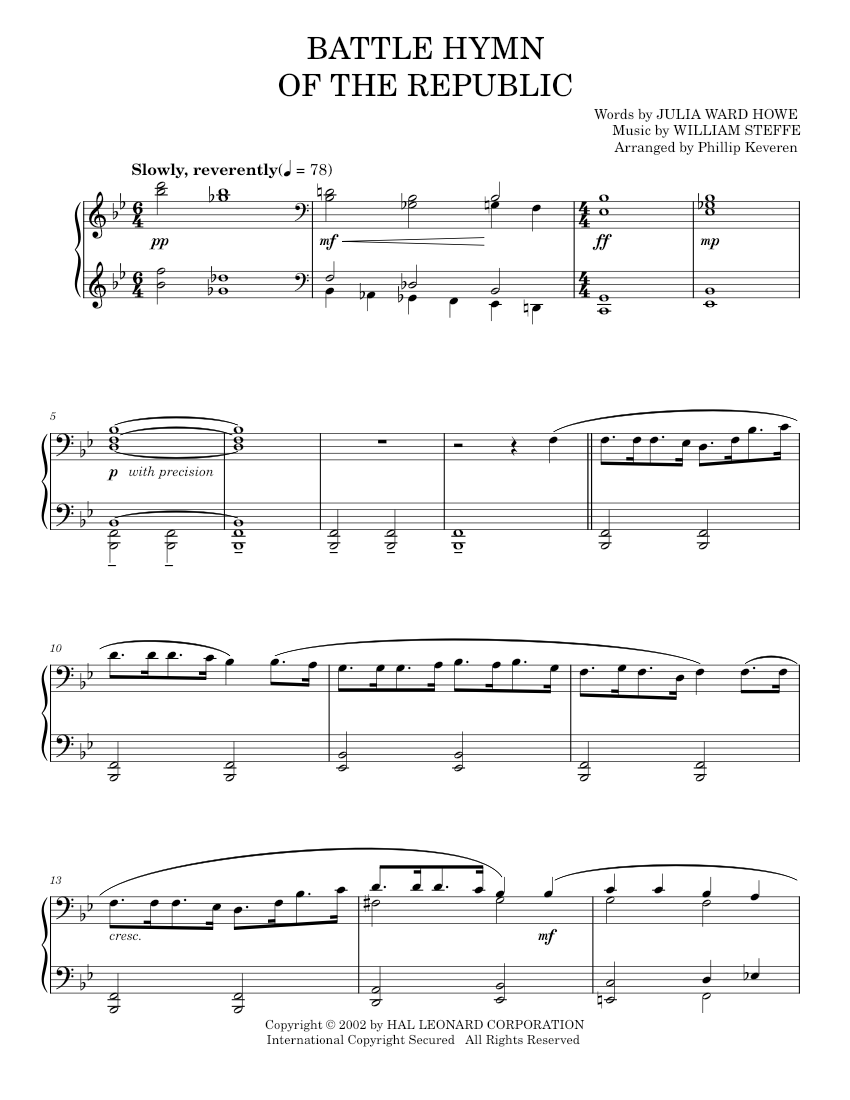 Battle Hymn Of The Republic Sheet music for Piano by Julia Ward Howe ...