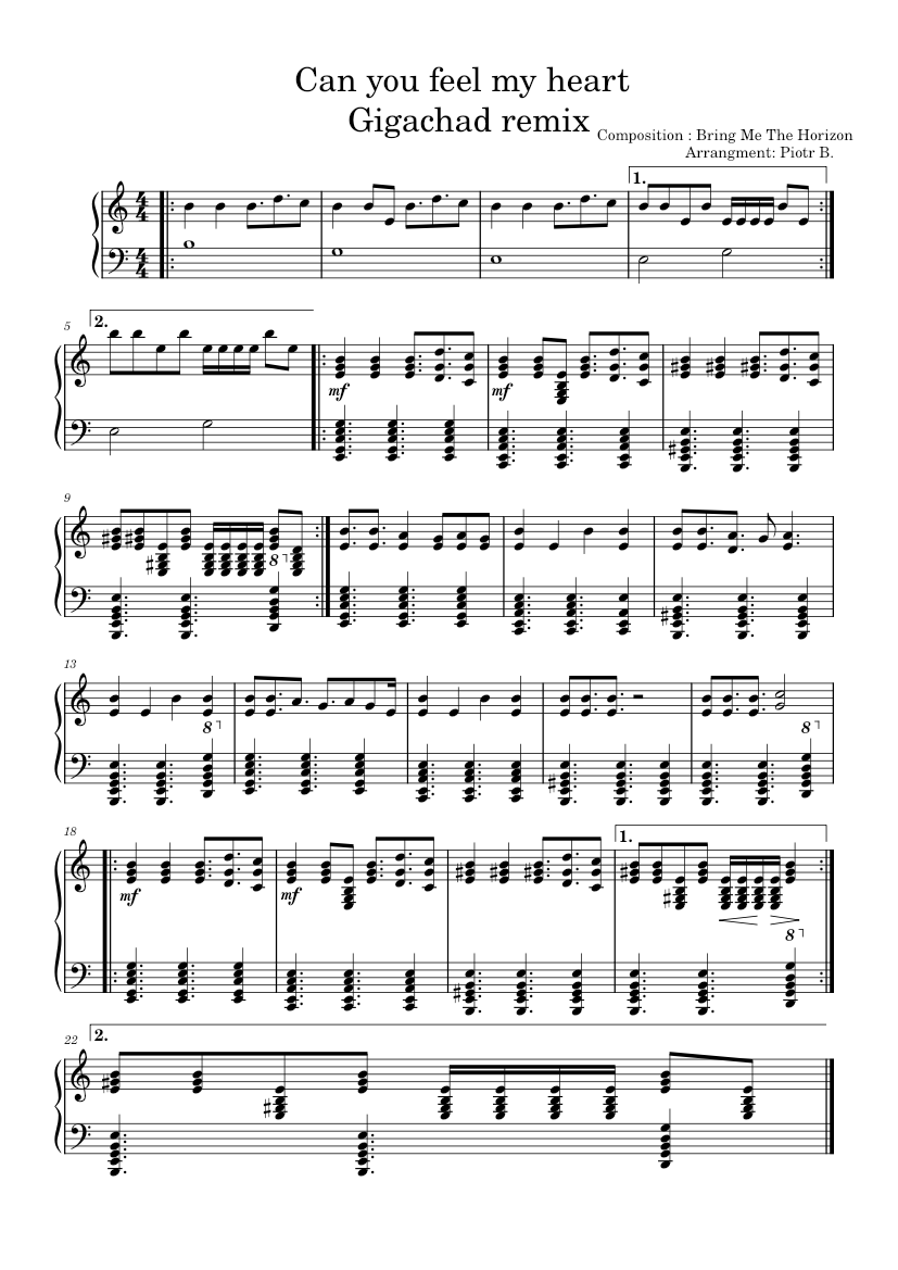 Can You Feel My Heart – Bring Me the Horizon Can You Feel My Heart - Gigachad remix Sheet Music ...