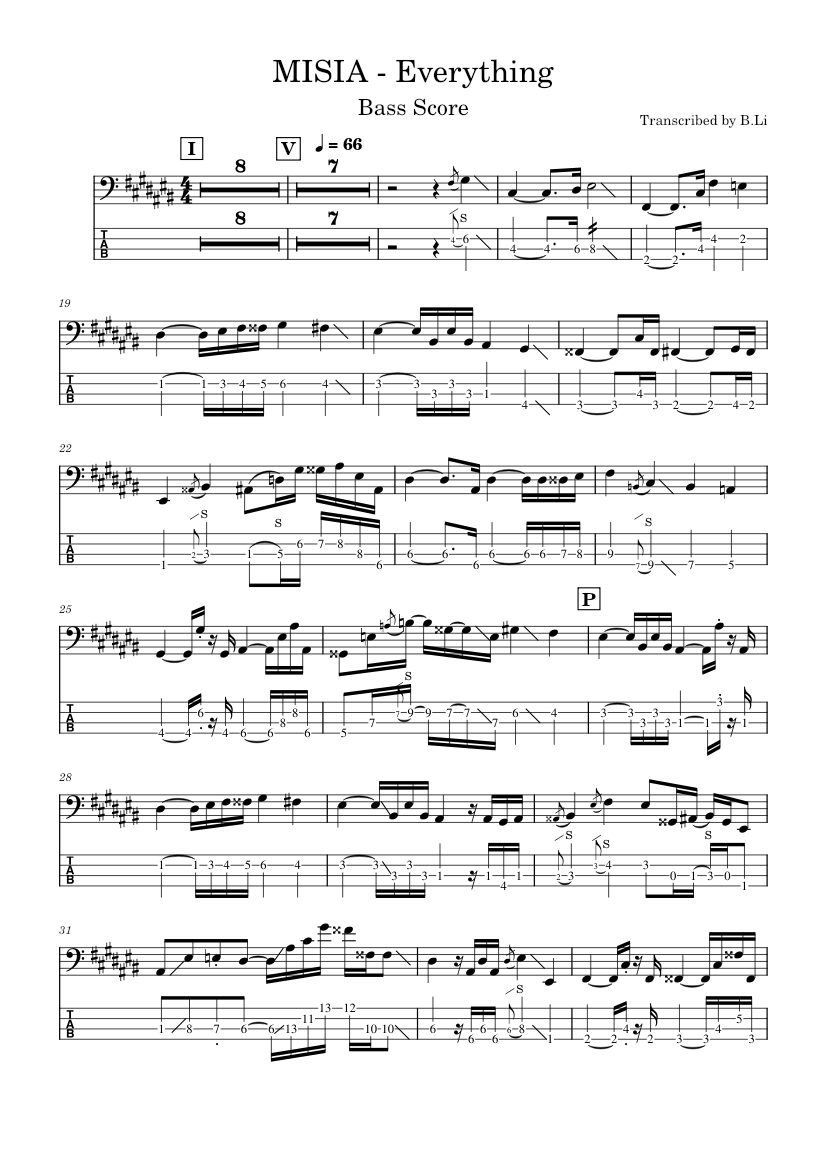 Everything – MISIA (Bass Score) Sheet music for Bass guitar (Solo ...