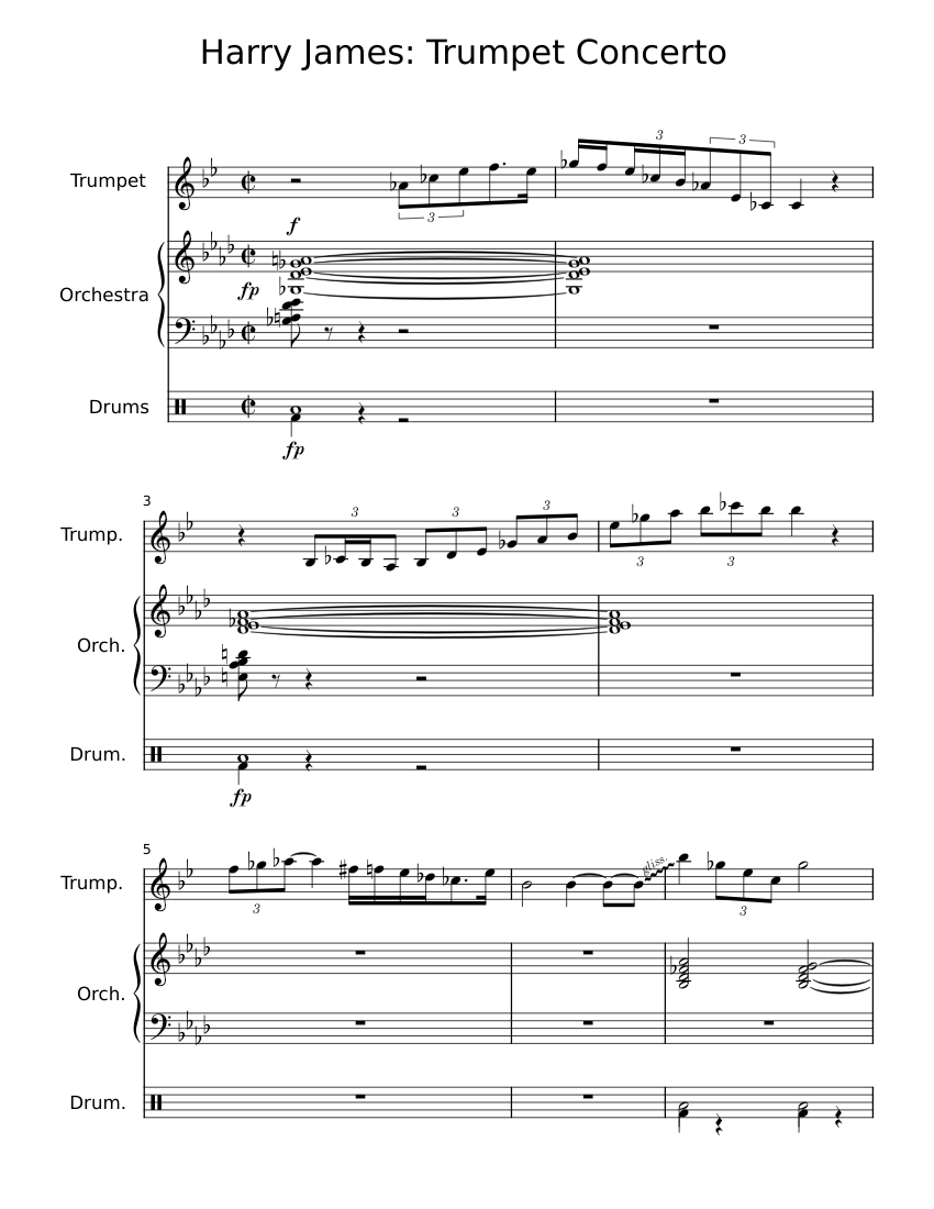 Trumpet Concerto - Harry James Sheet Music for Piano, Drum group ...