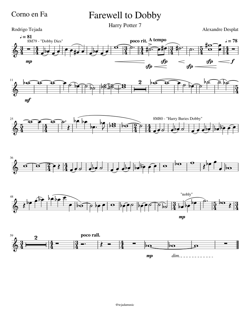 Farewell to Dobby Sheet music for French horn (Solo) | Musescore.com