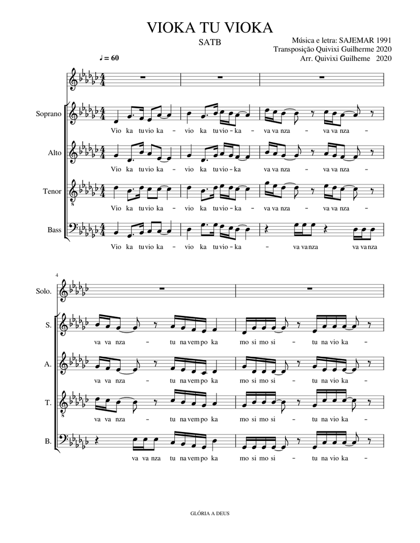 VIOKA TU VIOKA Sheet music for Soprano, Alto, Tenor, Bass voice (Choral ...