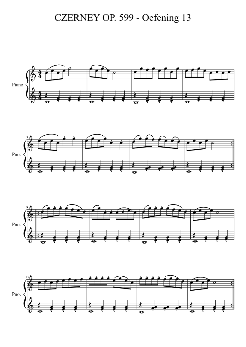 CZERNEY OP. 599 - Oefening 13 Sheet music for Piano (Solo) Easy ...