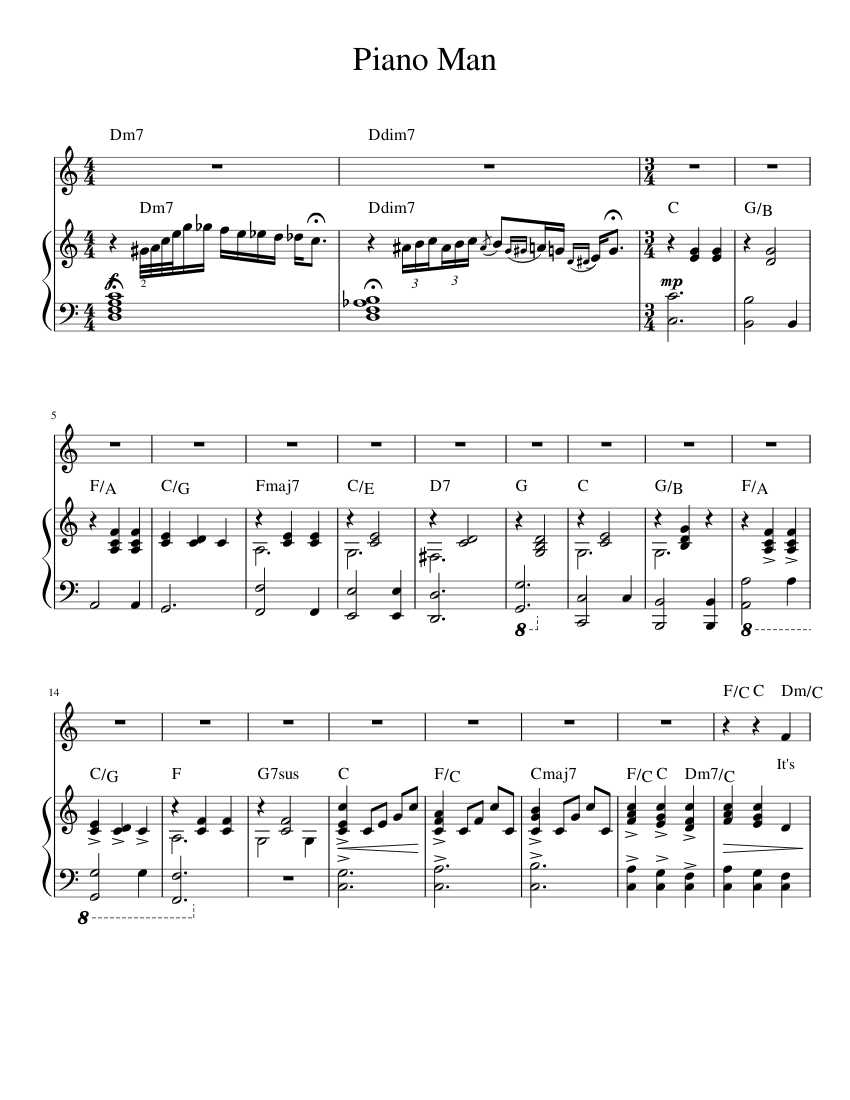 Piano Man Sheet music for Piano, Vocals (Piano-Voice) | Download and ...