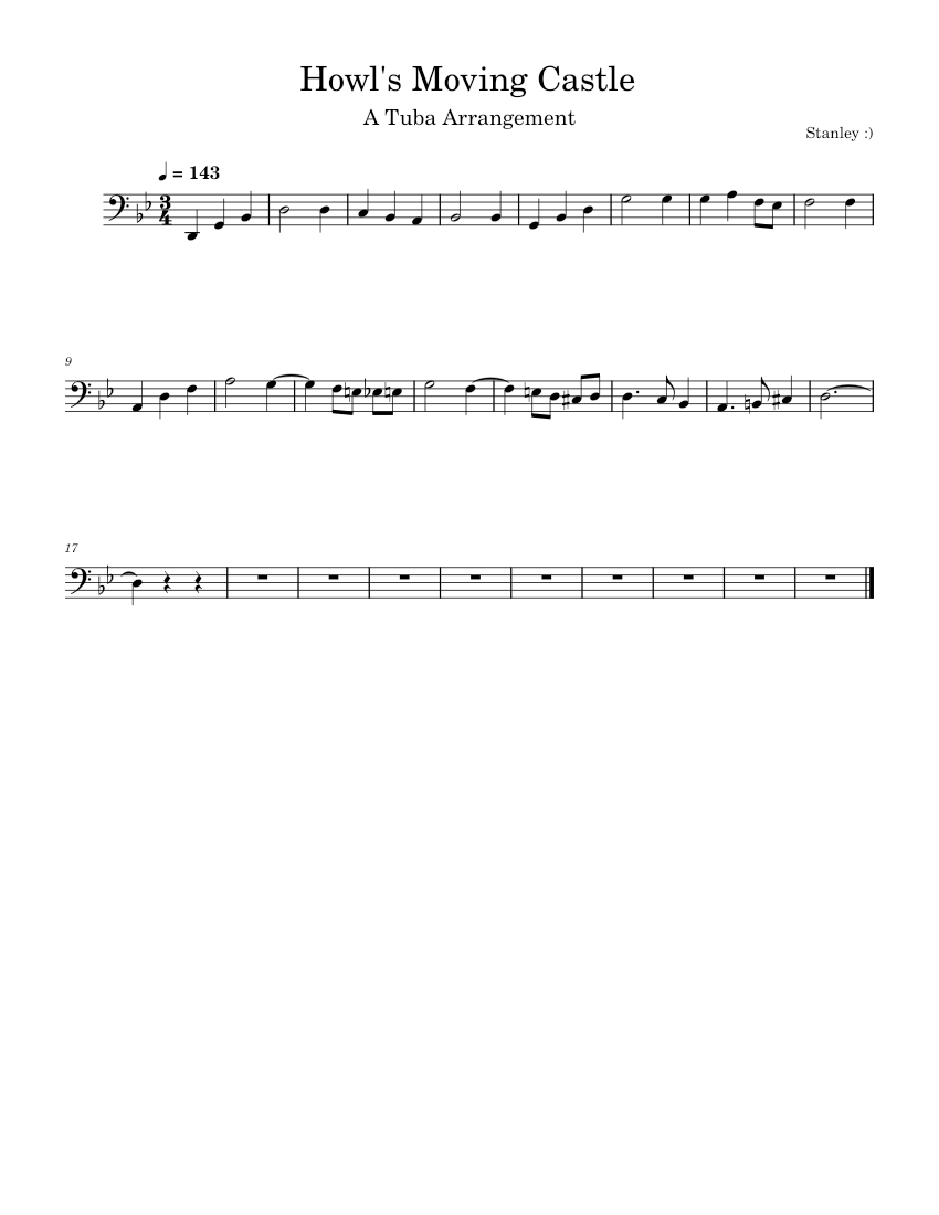 Howl's Moving Castle by stan Sheet Music for Tuba (Brass Band (British ...