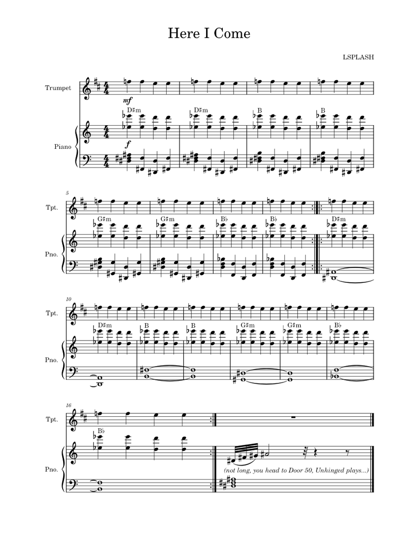 Here I come – LSPLASH Sheet music for Piano, Trumpet other (Piano Duo ...