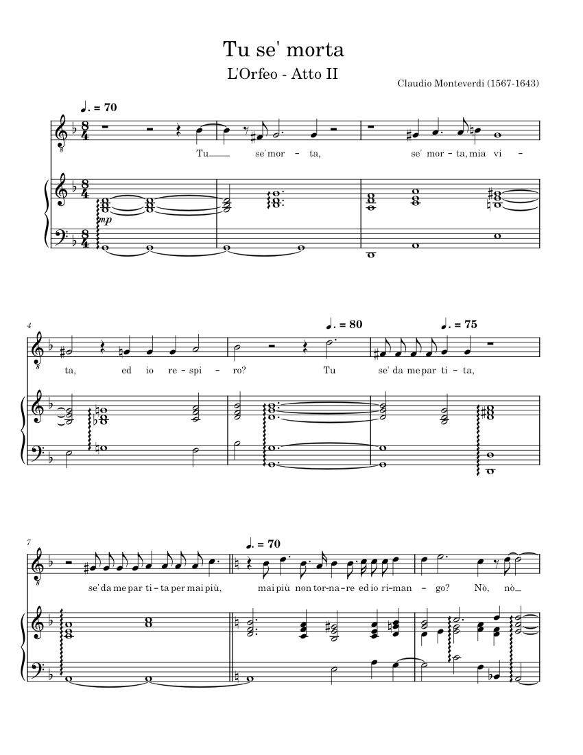 L'Orfeo, SV 318 – Claudio Monteverdi Tu se' morta m4 Sheet music for ...