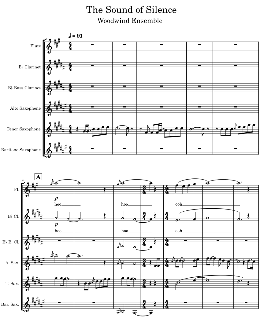 The Sound of Silence Woodwind ensemble Sheet music for Flute, Clarinet ...