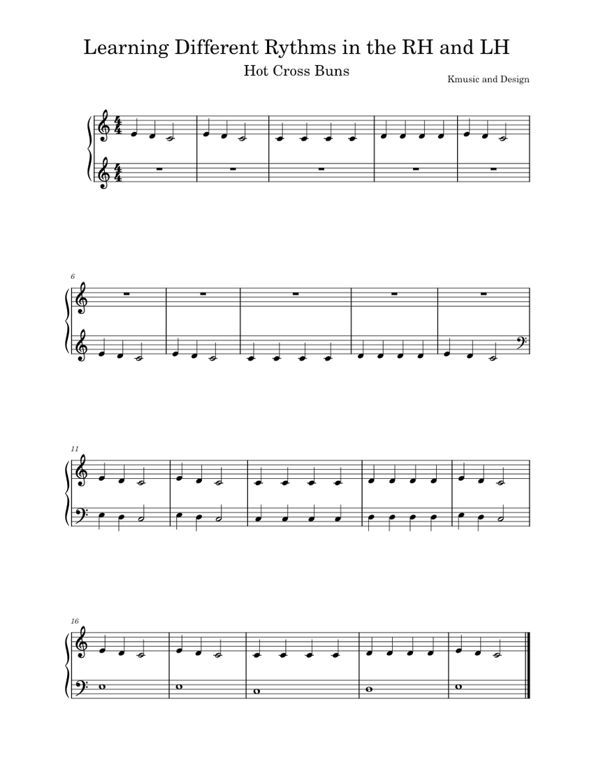 Hot Cross Buns – Learning Breakdown Sheet music for Piano (Solo) Easy ...