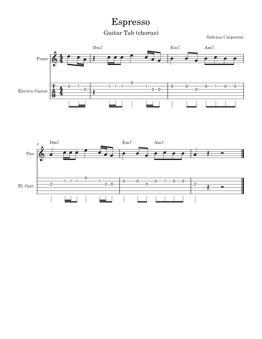 Espresso – Sabrina Carpenter Sheet music for Piano, Guitar (Mixed Duet ...