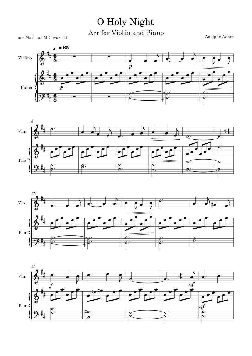 O Holy Night – Violin and Piano Sheet Music for Piano, Violin (Solo ...
