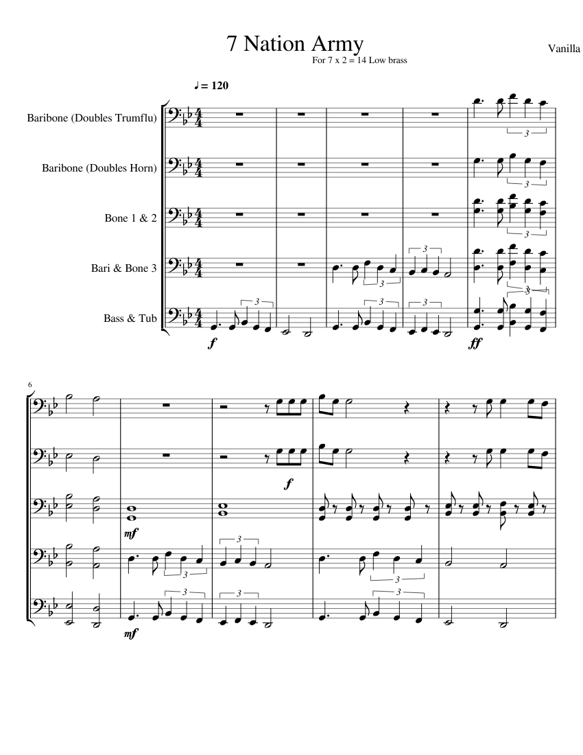 7 Nation Army - For Low Brass Sheet music for Flute, Oboe, Clarinet in ...