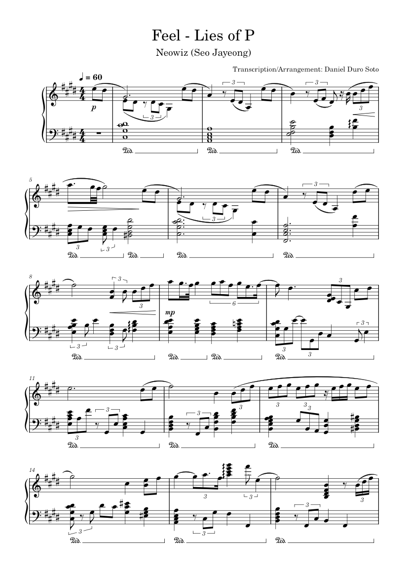 Feel – 네오위즈(Neowiz) Lies of P Sheet music for Piano (Solo) | Musescore.com