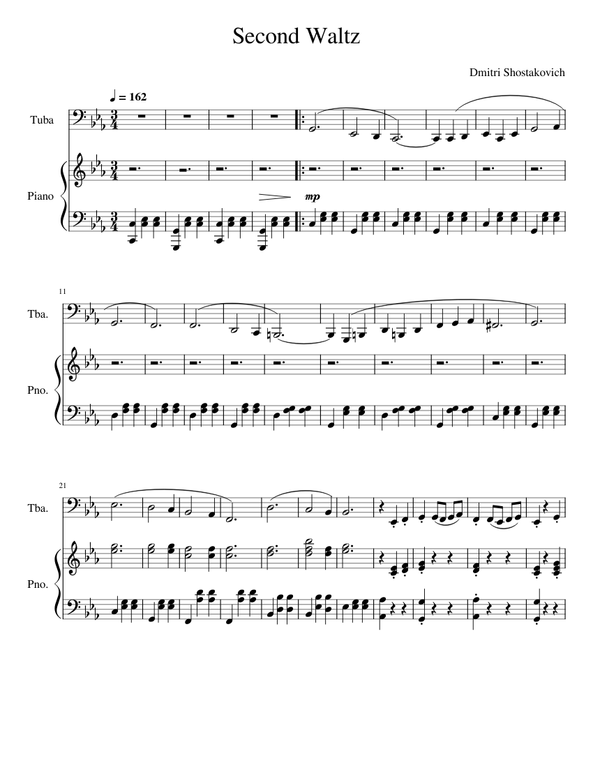 Second Waltz for Tuba – Dmitri Shostakovich Sheet music for Piano, Tuba (Mixed Duet) | Musescore.com
