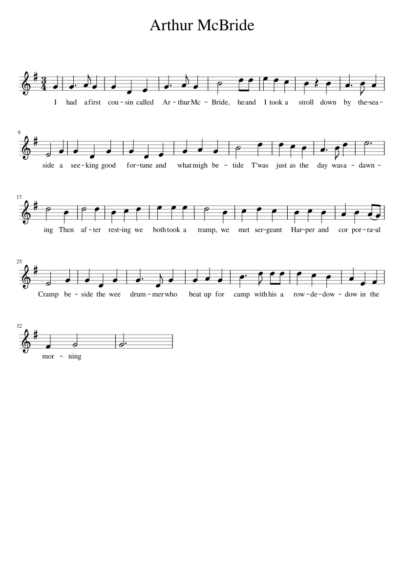 Arthur McBride Sheet music for Piano (Solo) Easy | Musescore.com