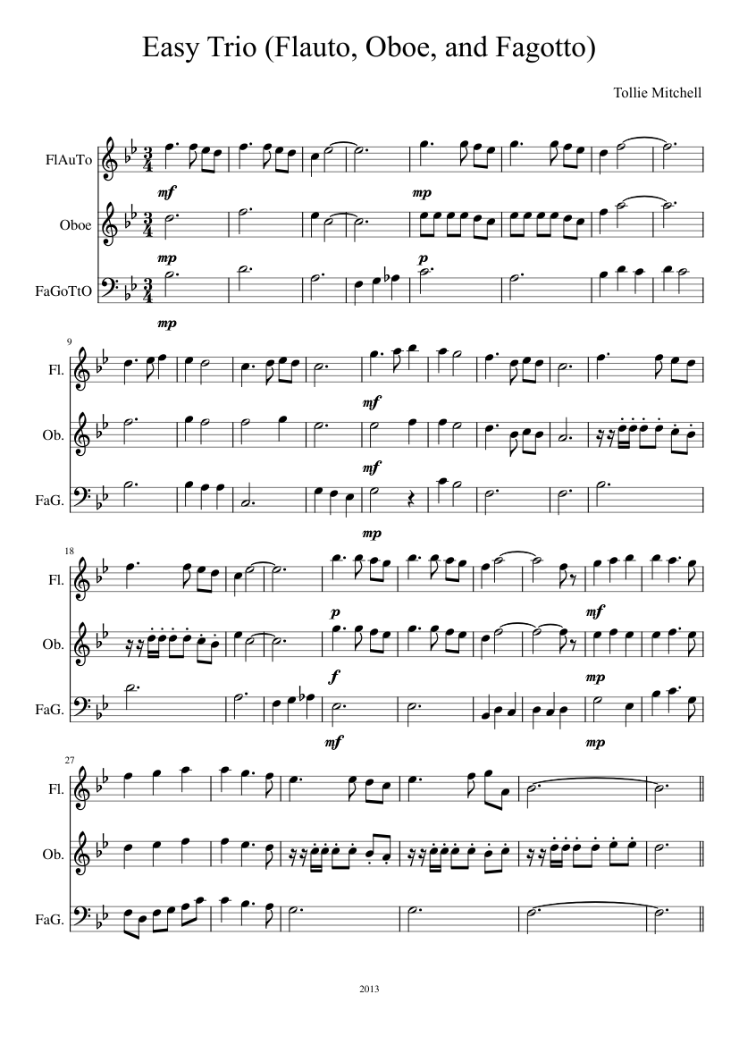 Trio_3_Flute_and_2_Clarinets Sheet music for Flute, Oboe, Bassoon ...