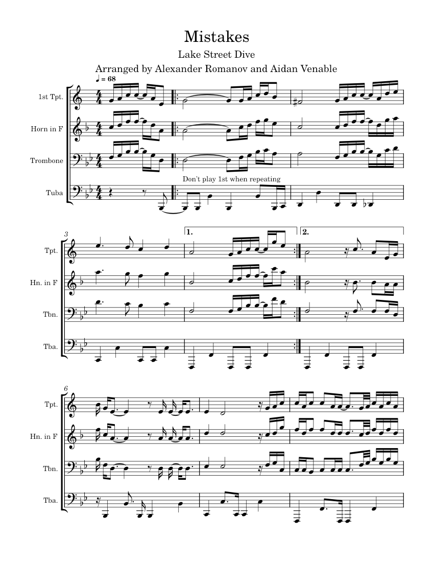 Mistakes – Lake Street Dive Mistakes Sheet music for Trombone, Tuba ...
