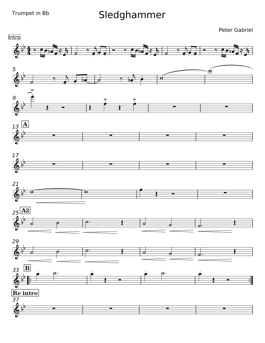 Sledgehammer - Peter Gabriel Sheet Music for Trumpet in b-flat (Solo ...