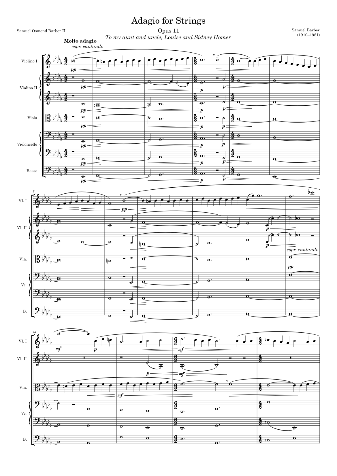 Adagio for Strings – Barber Sheet Music for Strings group (String Ensemble) | MuseScore.com