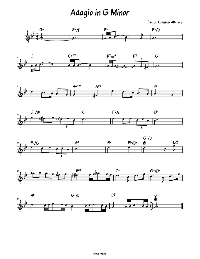 Adagio in G Minor – Tomaso Albinoni (Lead sheet) Sheet music for Piano (Solo) | Musescore.com