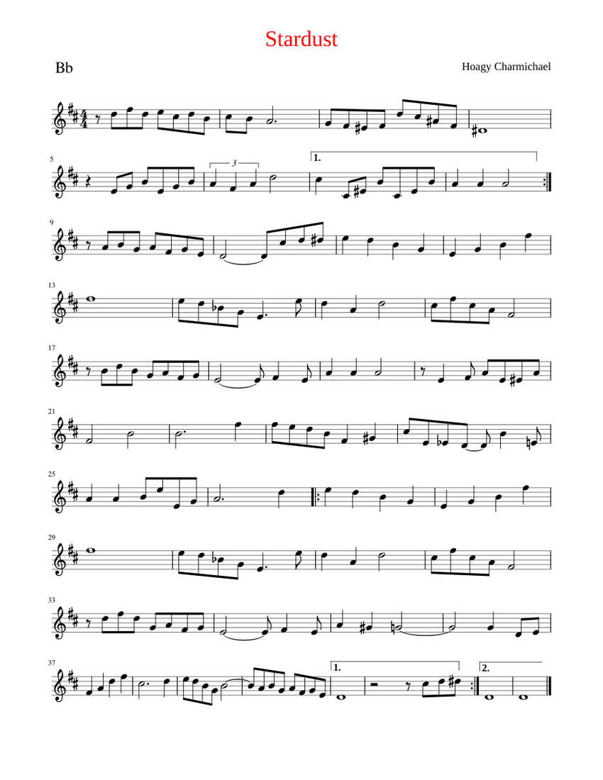Stardust - Hoagy Carmichael Sheet music for Saxophone tenor (Solo) | Musescore.com