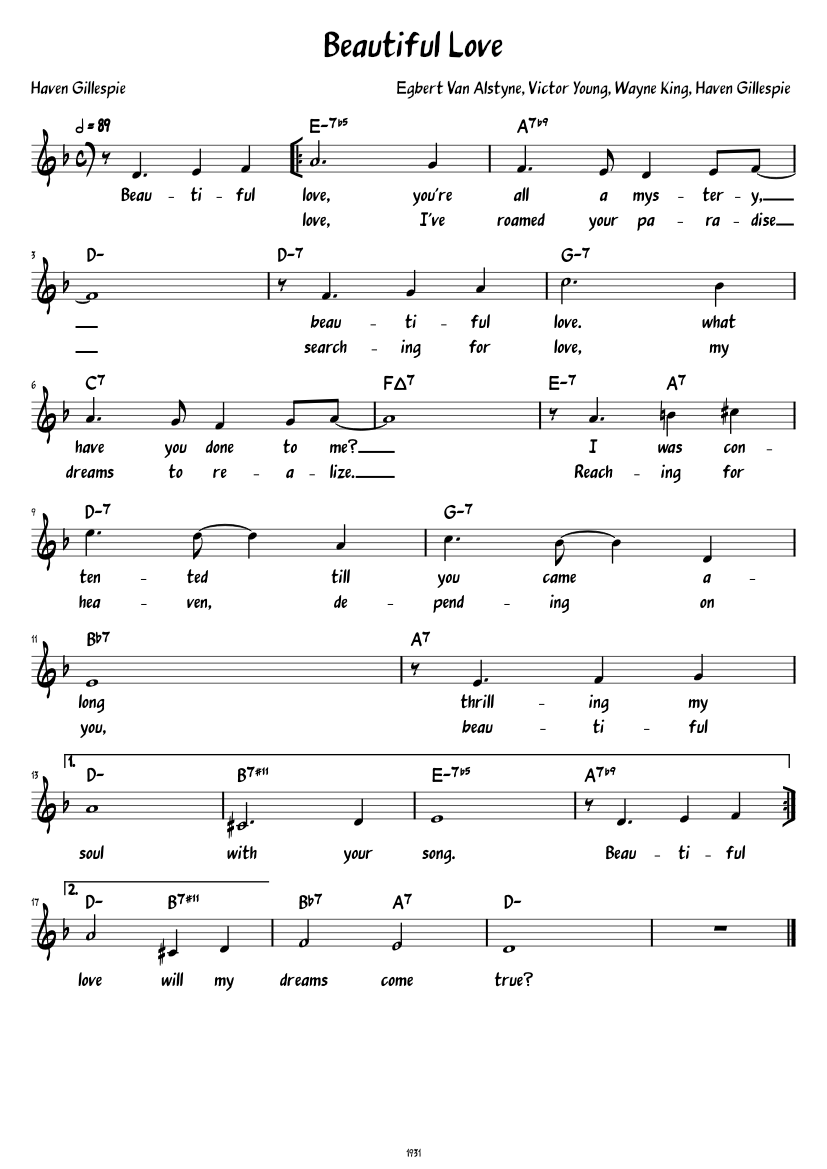 Beautiful Love (Lead sheet with lyrics ) Sheet Music with Chords for ...