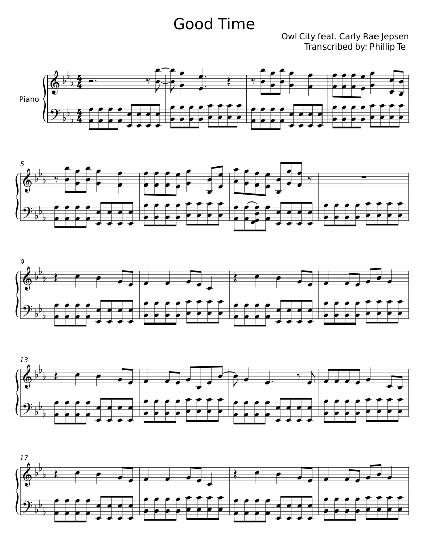 Good time - Owl City Sheet music for Piano (Solo) | Musescore.com