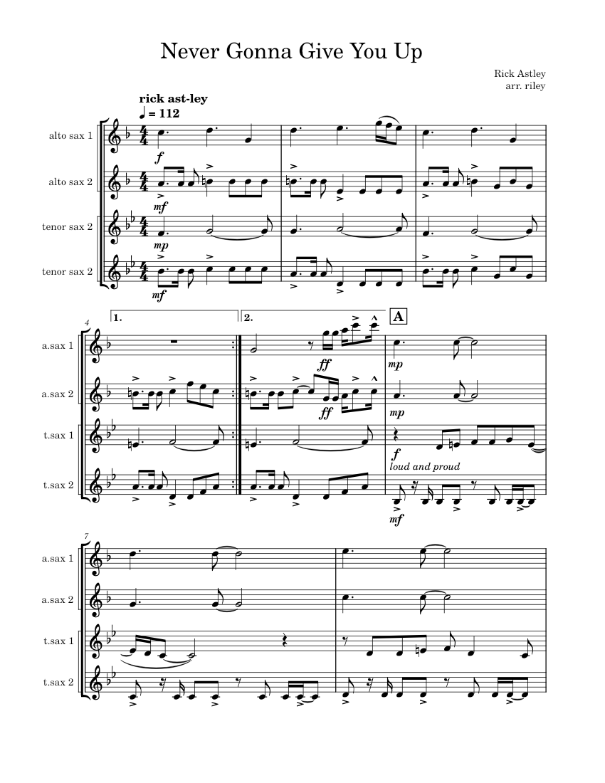 Never Gonna Give You Up – Rick Astley Sheet music for Saxophone alto ...