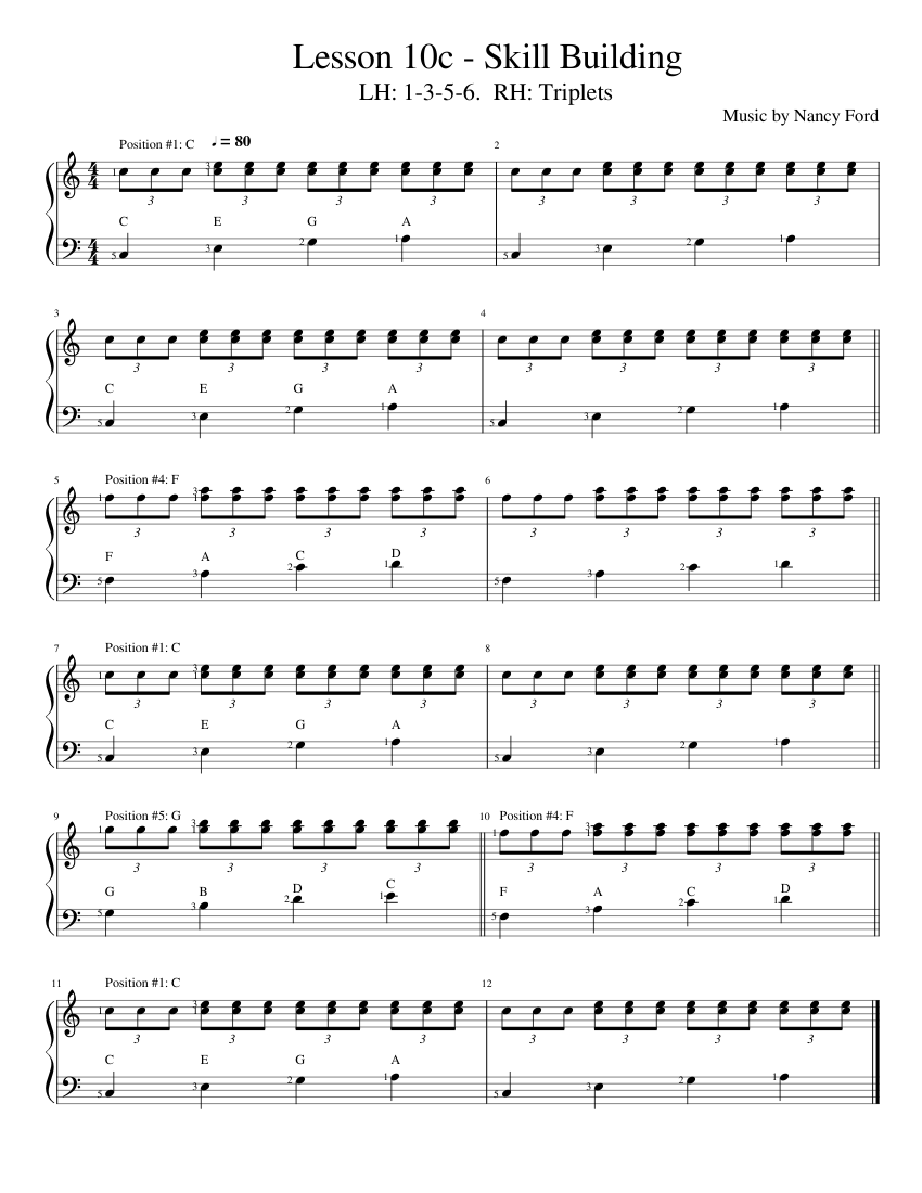 Lesson 10c - Skill Building - LH 1-3-5-6, RH - Triplets Sheet music for ...