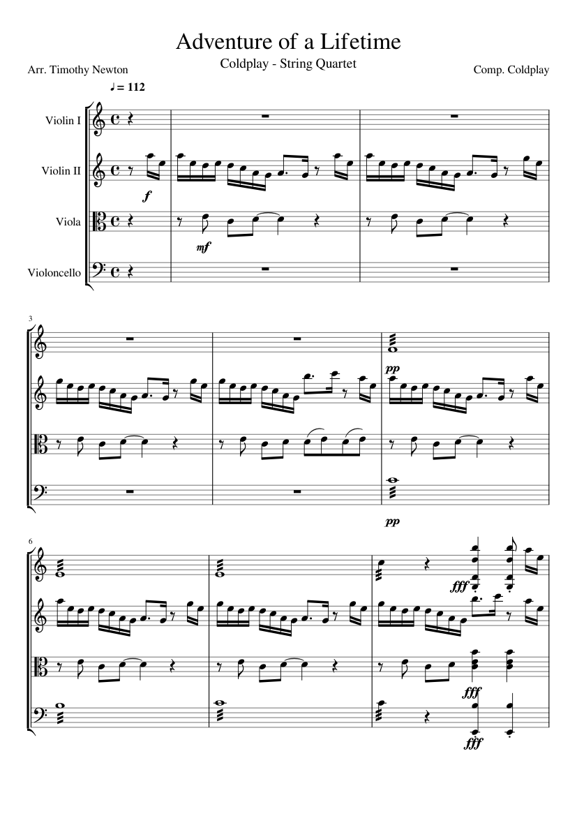 Adventure of a Lifetime Sheet Music for Violin, Viola, Cello (String ...