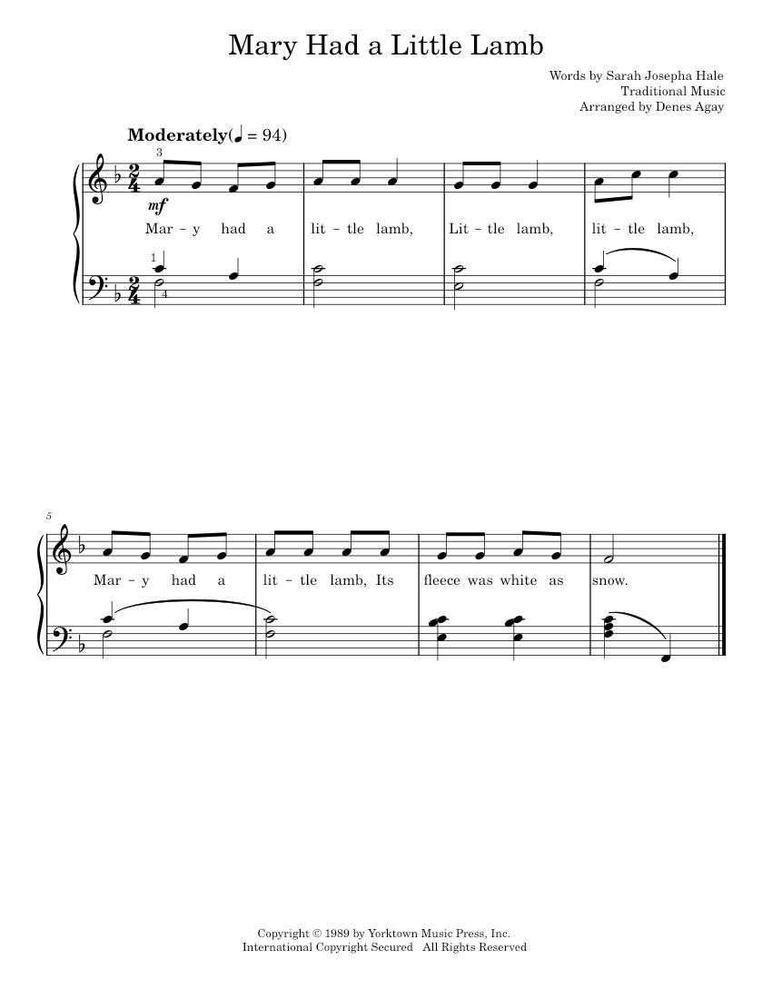 Play Official version of Mary had a little lamb Sheet Music by Misc ...